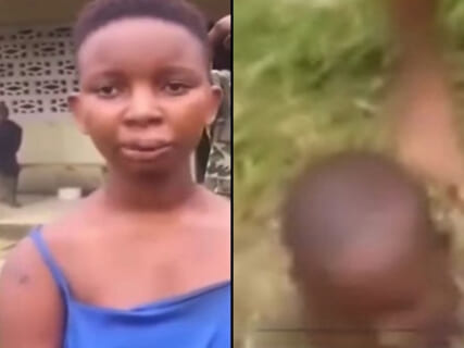【閲覧注意】アフリカで成人男性の生首を持った魔女（10代少女）が捕えられる。これは本物だわ…